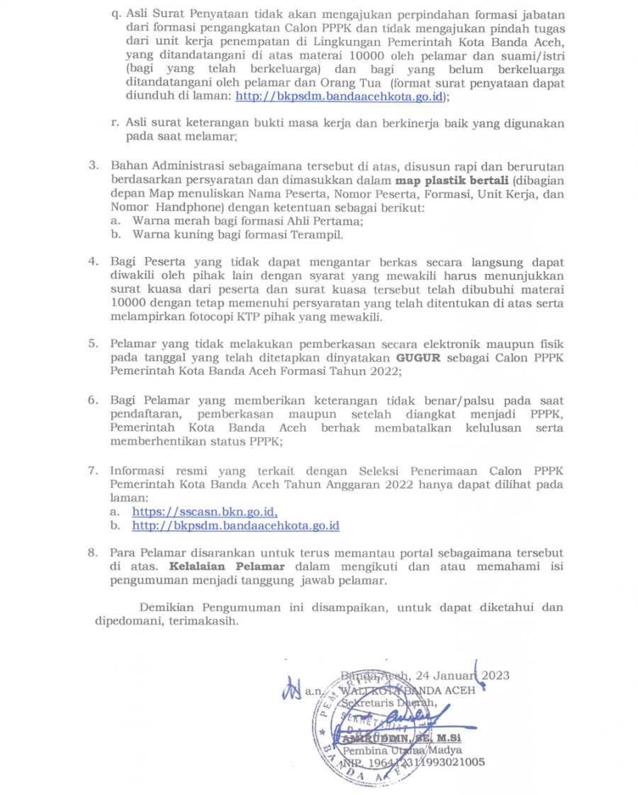 Pengumuman Tata Cara Penetapan NI PPPK JF Tenkes Pemko B. Aceh TA. 2022 - Badan Kepegawaian dan ...