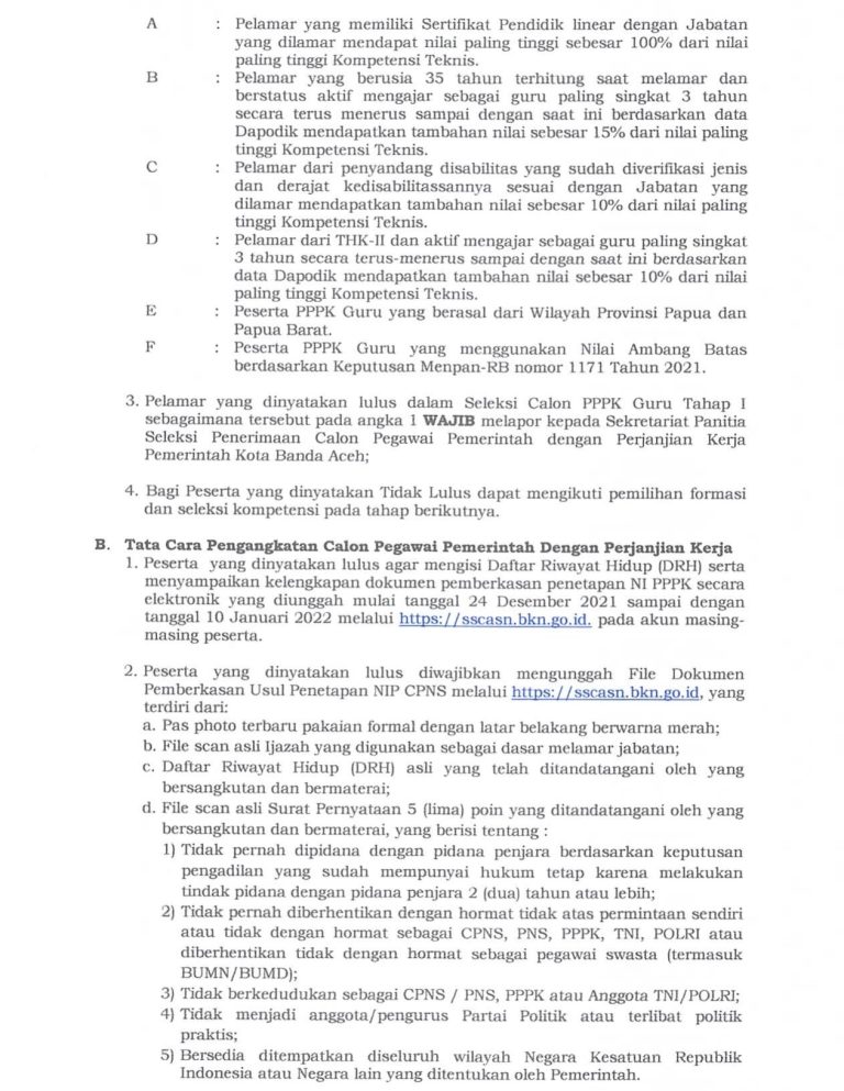 Hasil Seleksi Kompetensi Calon PPPK dan Pemberkasan Penetapan Nomor Induk PPPK Guru Tahap I ...
