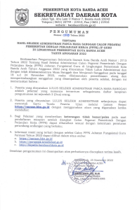 Pengumuman Hasil Seleksi Adminiastrasi Pasca Masa Sanggah Calon PPPK JF Guru TA 2022 Pemko Banda ...