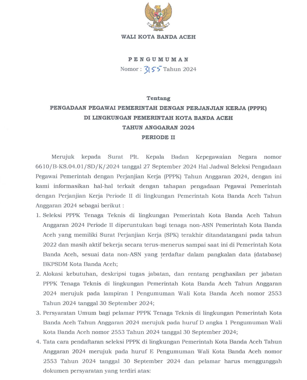 Pengumuman Pengadaan Pegawai Pemerintah Dengan Perjanjian Kerja (PPPK) Di Lingkungan Pemko Banda ...